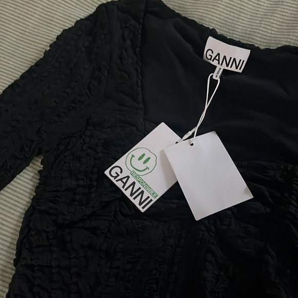 Ganni | Tops | Ganni Mesh Style Ruche Textured Square Neck Top | Poshmark